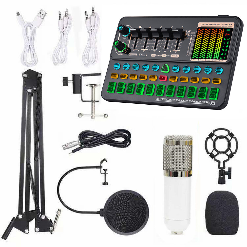 Комплект звуковой карты Multifunctional Live SK500 и микрофон BM800 с подвесным креплением для радиовещания и записи, конденсаторный микрофон, интеллектуальное устройство для изменения голоса, аудиомикшер для компьютеров и мобильных телефонов, цвета: