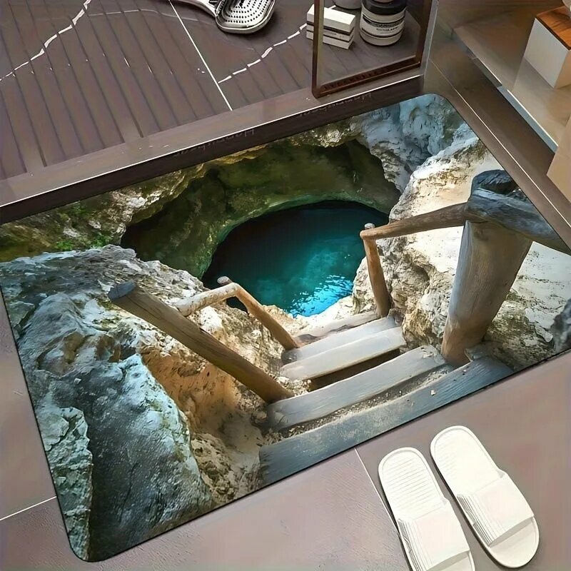 Коврик придверный 3D 90x60 смКоврик для входа, ванной и кухни, впитывающий воду и собирающий пыль