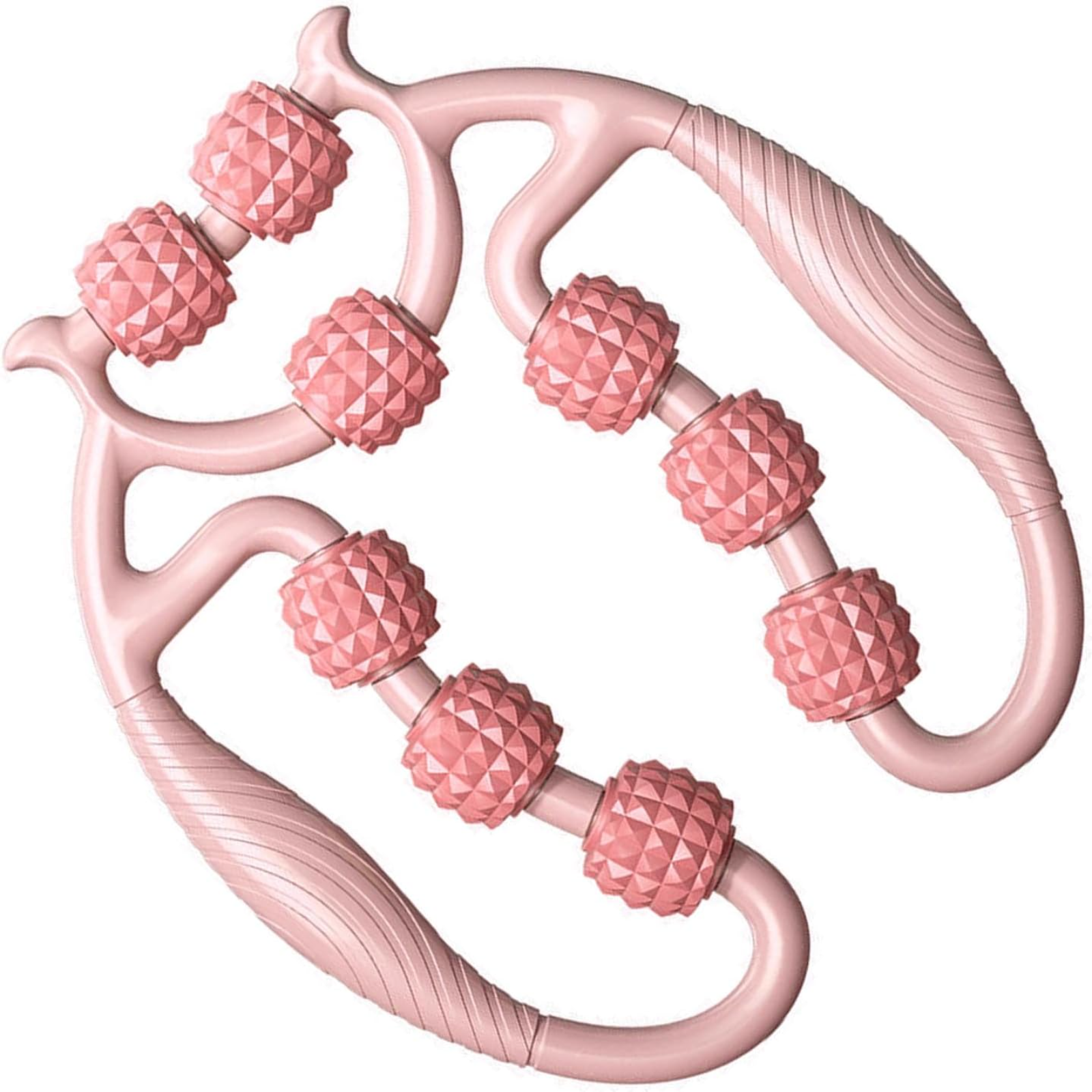 Роликовый массажер для мышц ног, фитнесное оборудование, 360 градусов, 9-колесный массажер, эргономичный дизайн для шеи (розовый), массажер мышц, ABS материал, вес 290 грамм, упаковка 1 массажер