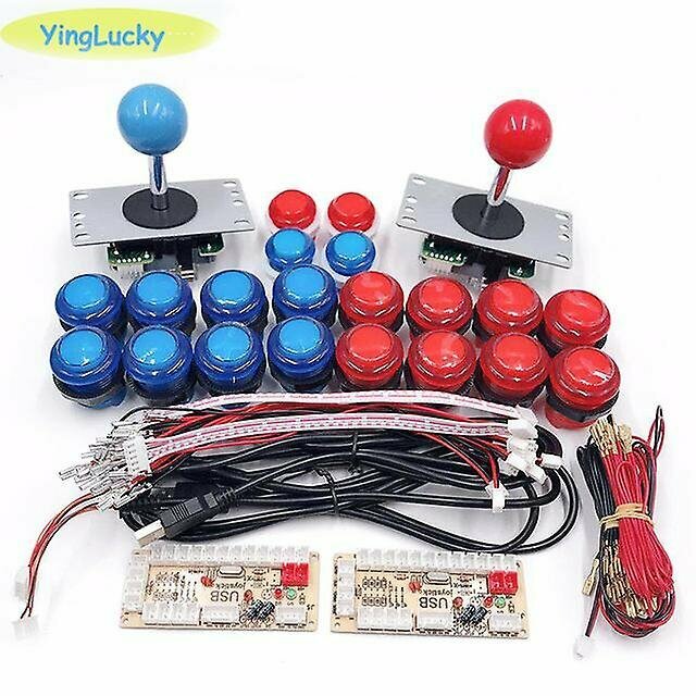2 Player Joystick Arcade DIY Kit LED Parts Button + Joystick + USB Encoder Controller для MAME для Raspberry PI 3 (синий - красный)
