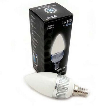 Лампа светодиодная GAUSS led 3вт (40вт) e14 2700k свеча, керамика, теплый EB103301103 (уп.5 шт.)