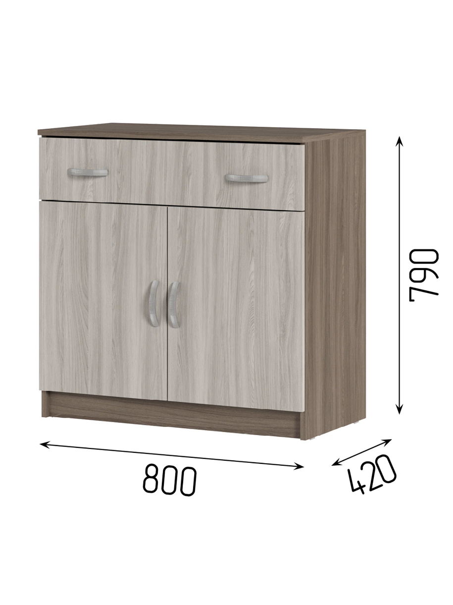 Комод-тумба с полкой Бася КМ 552М ЛДСП, цвет Ясень-шимо темный/светлый Стендмебель
