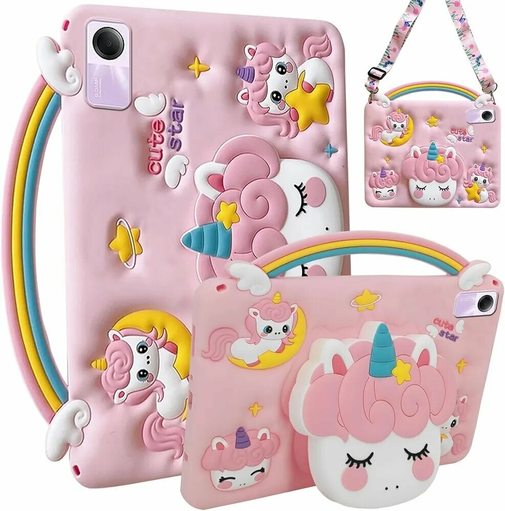 Детский чехол для Xiaomi Redmi Pad 2 11 Inch 2025 Cartoon Silicone Unicorn Cover с ручкой