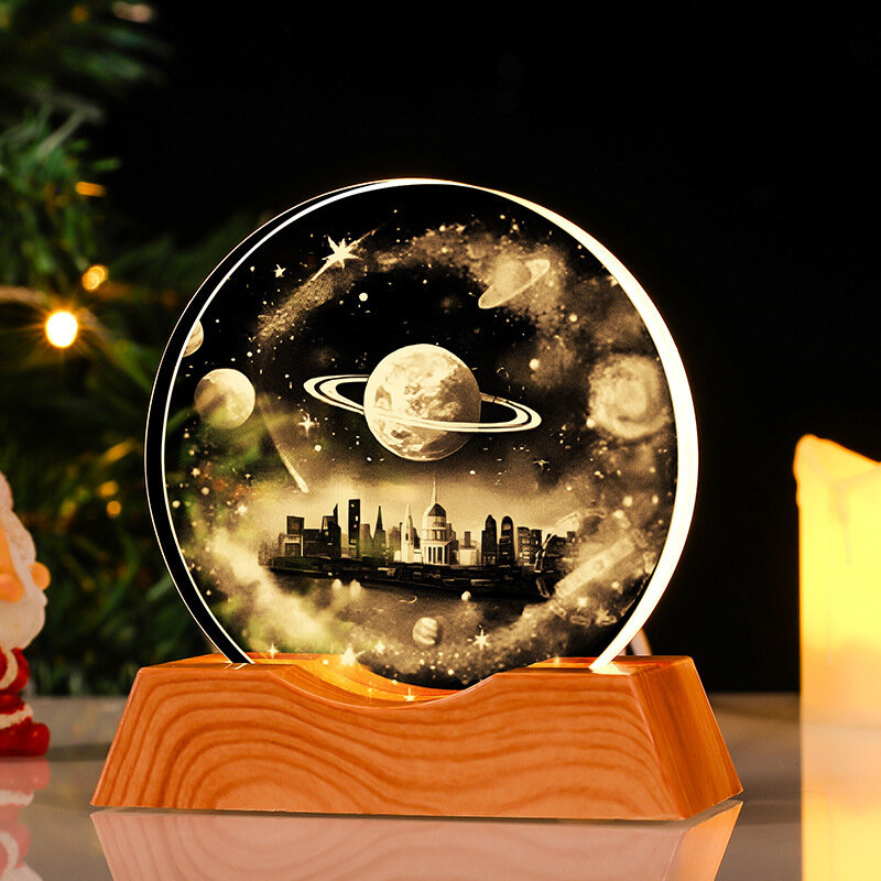 Ночной светильник "Звездное небо", светящийся орнамент, лампа астронавта и планеты, 3D резной кристаллический ремесленный новый настольный светильник для кросс-бордерной торговли