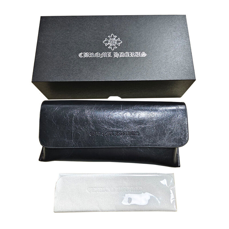 Черный кожаный прямоугольный футляр для очков для близорукости большого размера с салфеткой для очков.