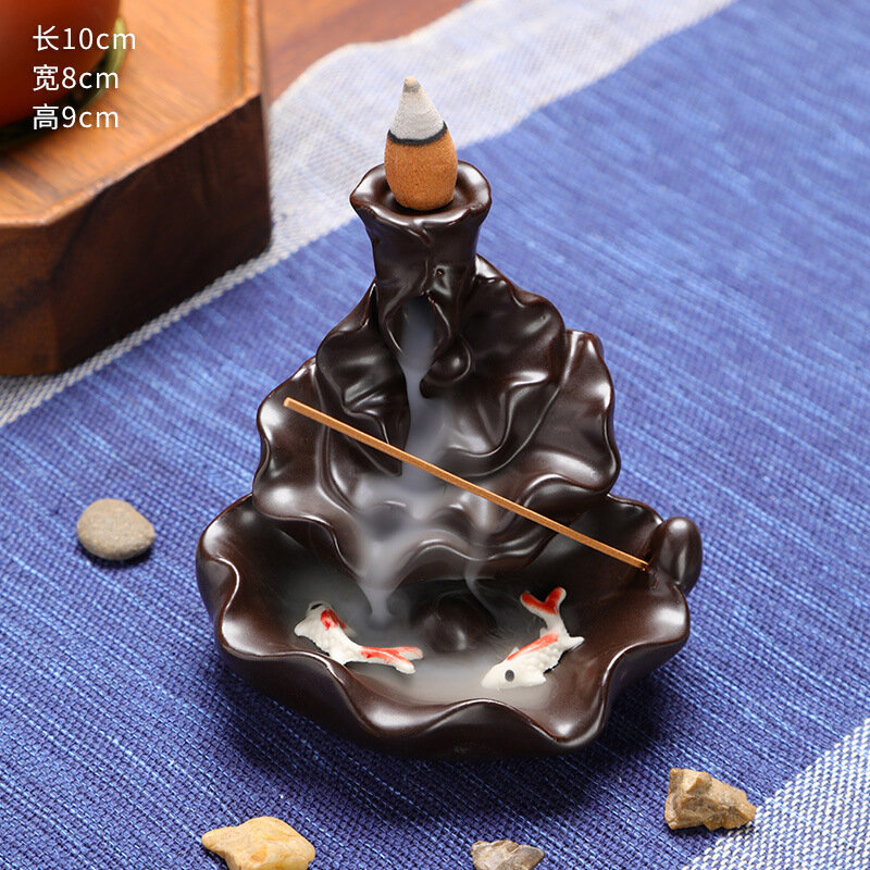 Кадильница с обратным потоком, креативный домашний декор, керамическое изделие, дзен-орнамент, рыбки, сандаловое дерево, орнаментальный кросс-бордер