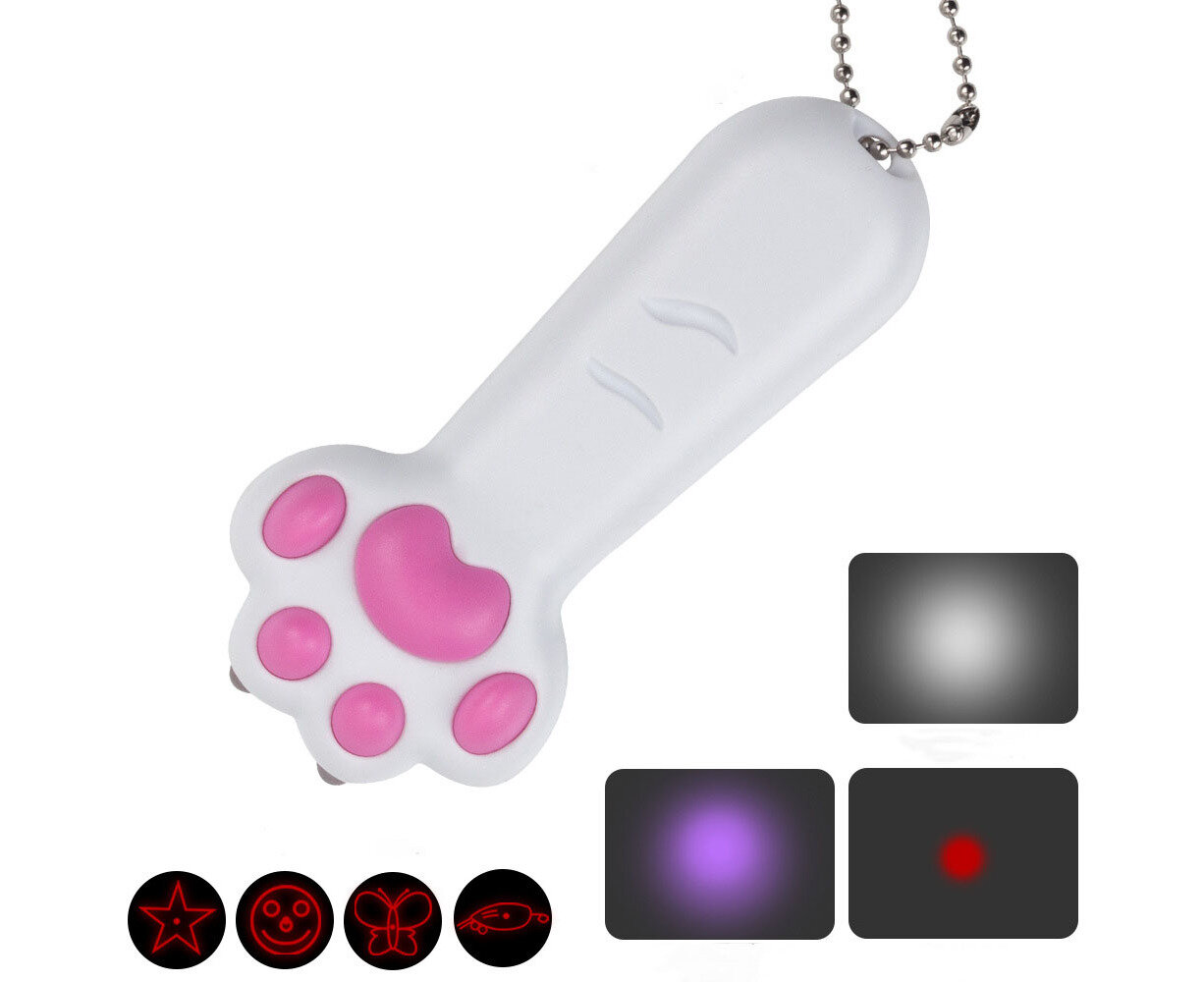 Игрушка для кошек LED указатель многофункциональный питание от батарей - Белый, 3 в 1 функция, 3 режима освещения (Красная точка + УФ + Мини-фонарь), требует 2 батарейки AAA (батарейки не включены), размер 9.5*4.7*1.8см, вес 45г, материал пластик +