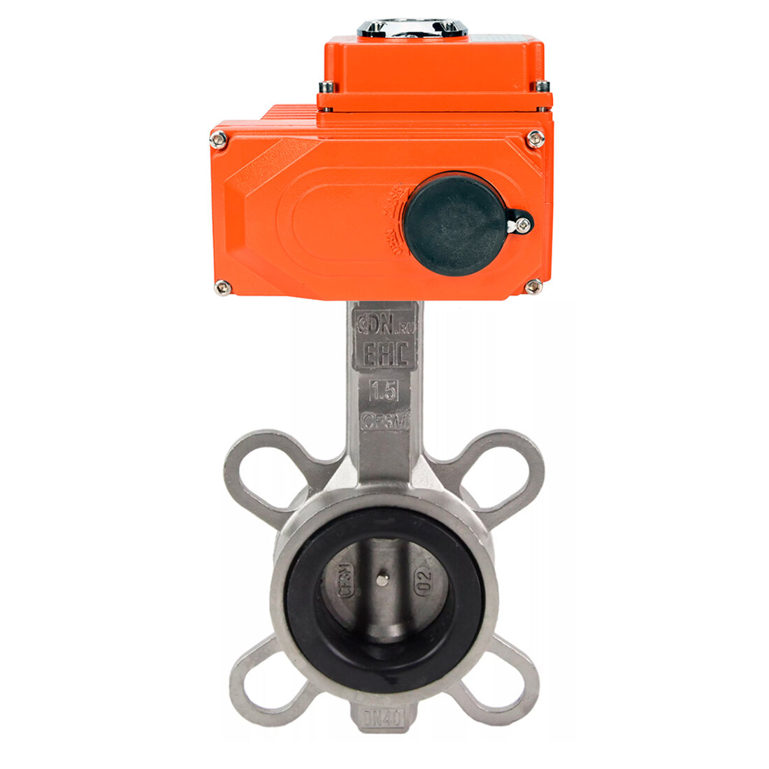 Затвор дисковый поворотный DN.ru 316L-316L-EPDM Ду50 Ру16, корпус - нержавеющая сталь 316L, диск - нержавеющая сталь 316L, с электроприводом DN. ru QT2-003-220VAC (опрессовано)