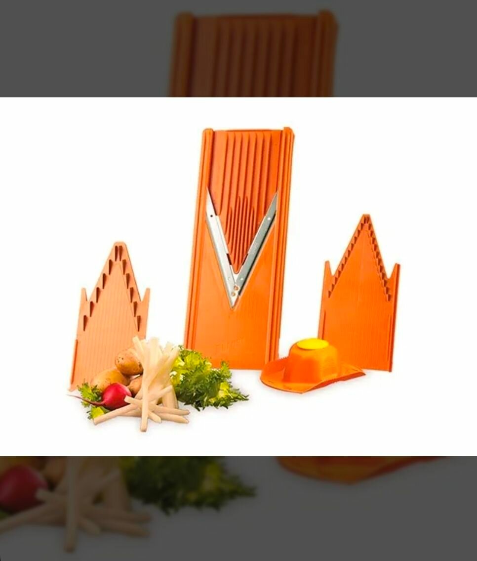 Ручная овощерезка мультислайсер с 3 насадками оранжевая