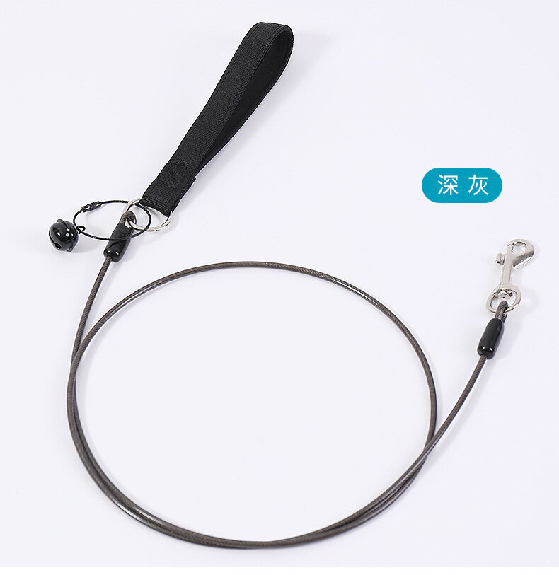 Стальной поводок для собак в темно-сером цвете, длина 1,5 м для мелких пород, стильный аксессуар для прогулок для корги