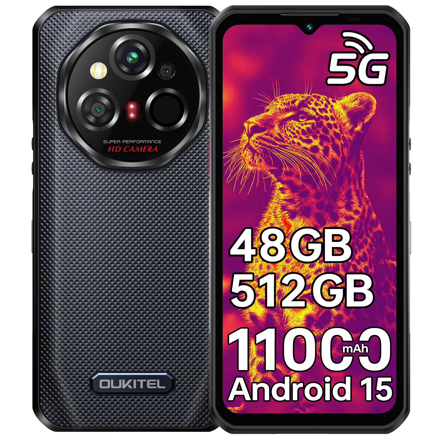 Смартфон OUKITEL WP55 Ultra тепловидение 48ГБ (16+32)+512 ГБ, серый