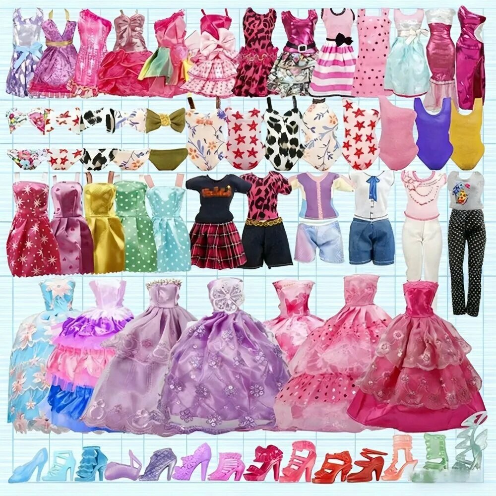 Набор из 35 предметовНабор одежды для куклы Barbie, аксессуары обувь платья(Подробности см. в описании)