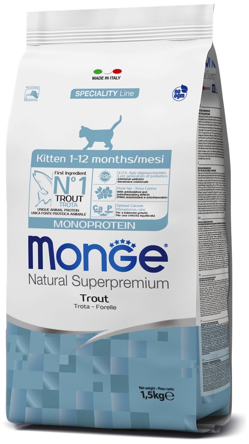 Корм Monge Monoprotein Kitten Trout для котят, с форелью, 400 г
