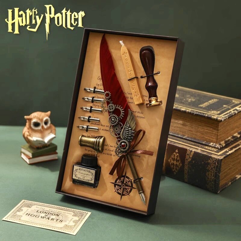 Набор подарочных ручек Magic Academy Retro Mechanical Feather Fountain Pen, набор перьевых ручек в стиле стимпанк с золотыми блестками