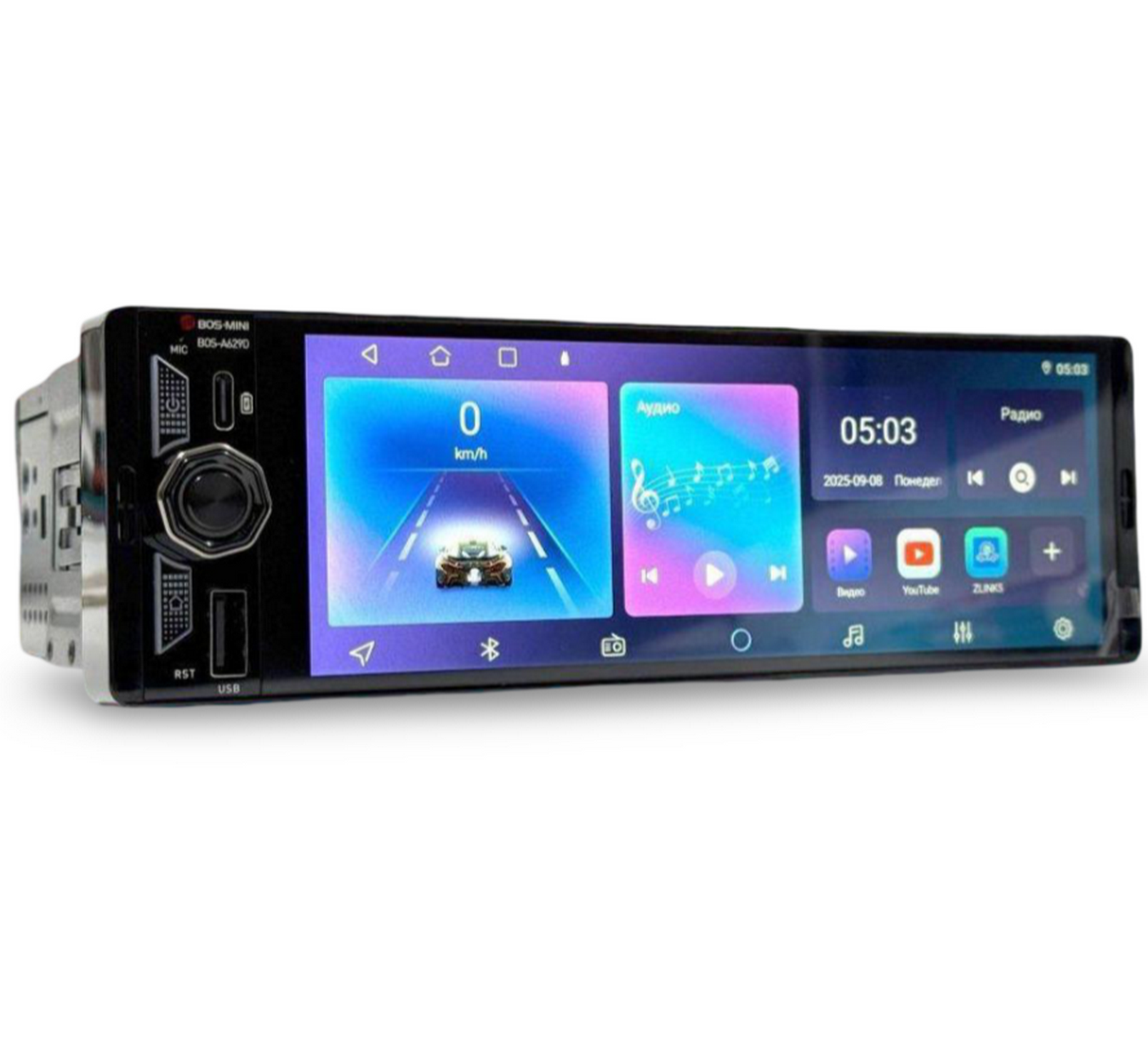 Автомагнитола 1DIN с экраном 6.28" Android 4+64GB BOS-MINI BOSA629D