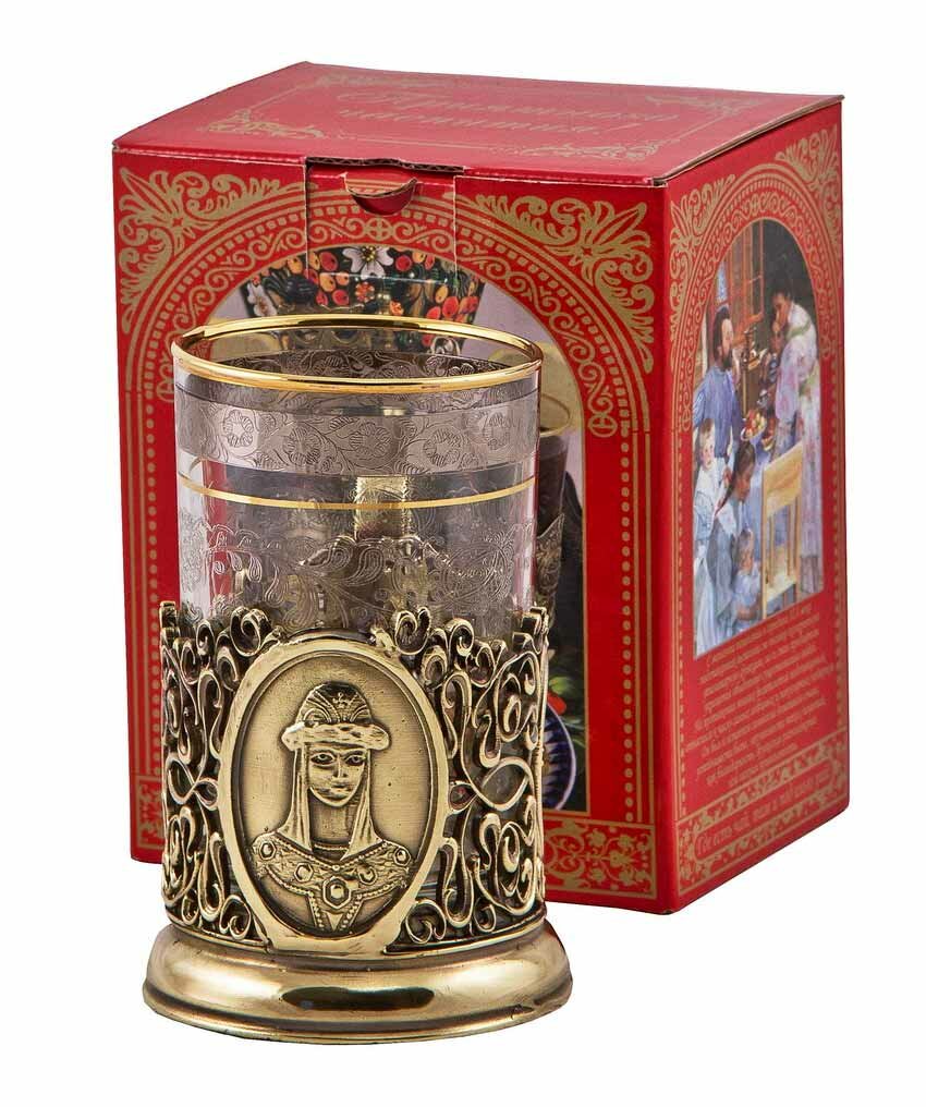 Подстаканник "Княгиня" (стакан-стекло с золотым ободком, картонная коробка) ПД-226К