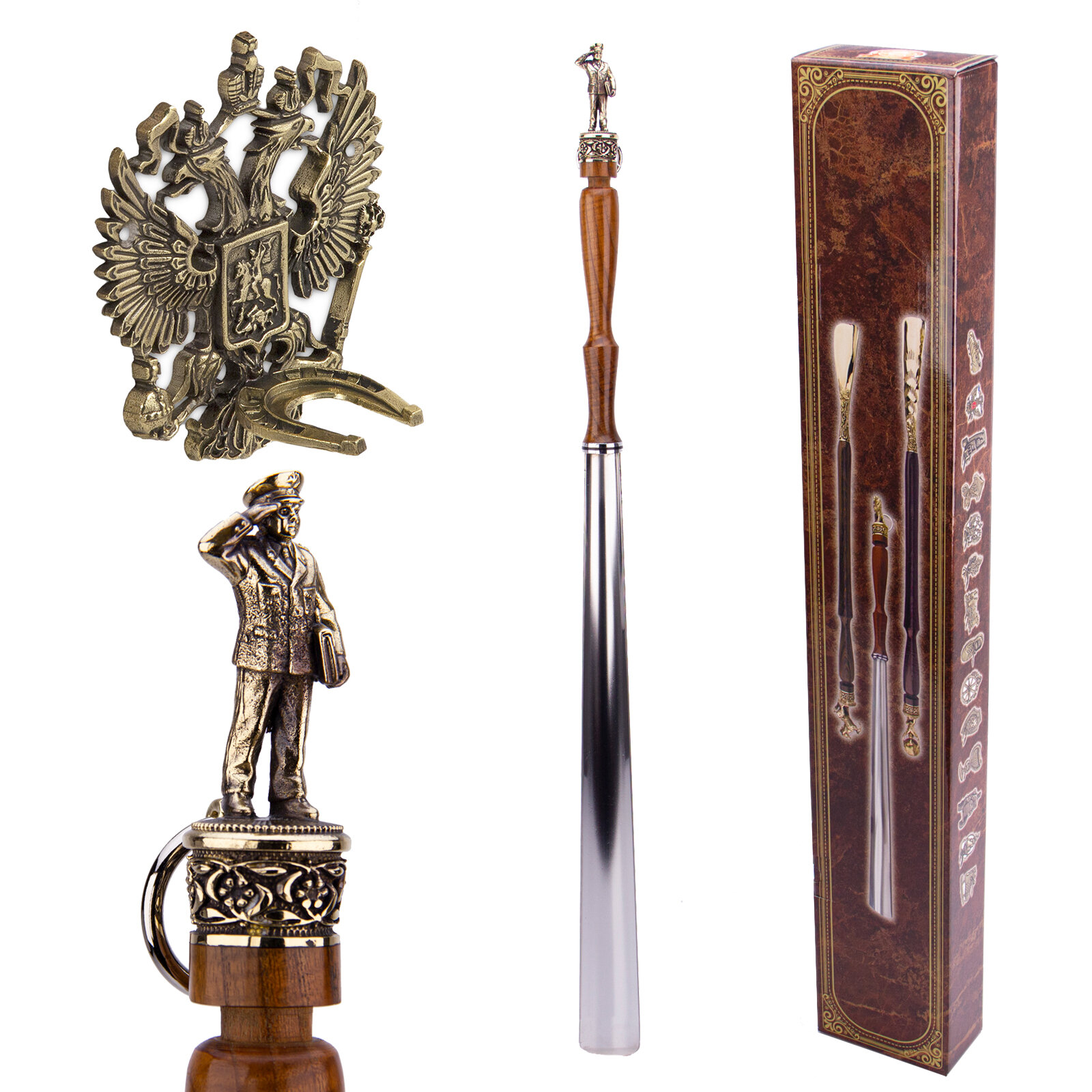 Лопатка для обуви "Настоящий полковник" с крючком "Герб России" НЛО-16полковник