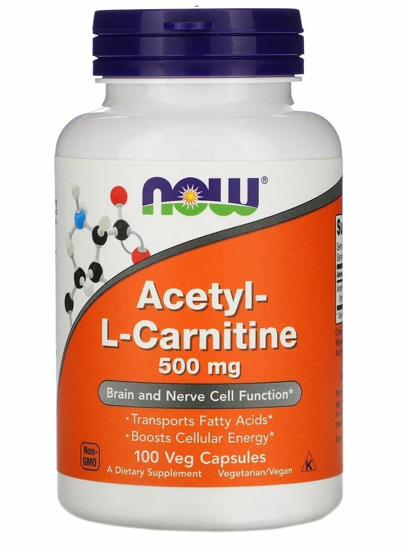 Биологически активная добавка NOW Acetyl L-Carnitine, без вкуса, 100 капсул