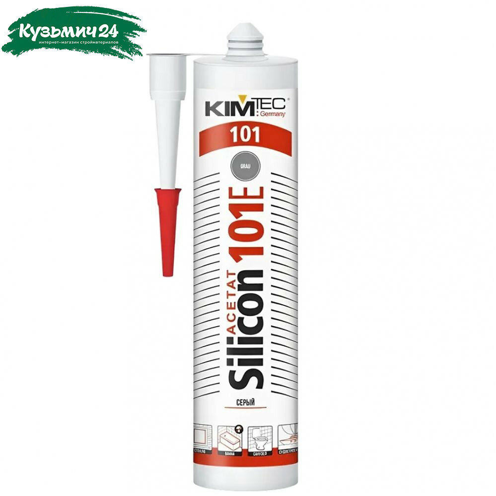 Герметик силиконовый Kim Tec Silicon 101 Е, для внутренних и наружных работ, серый, 280 мл, 1 шт.
