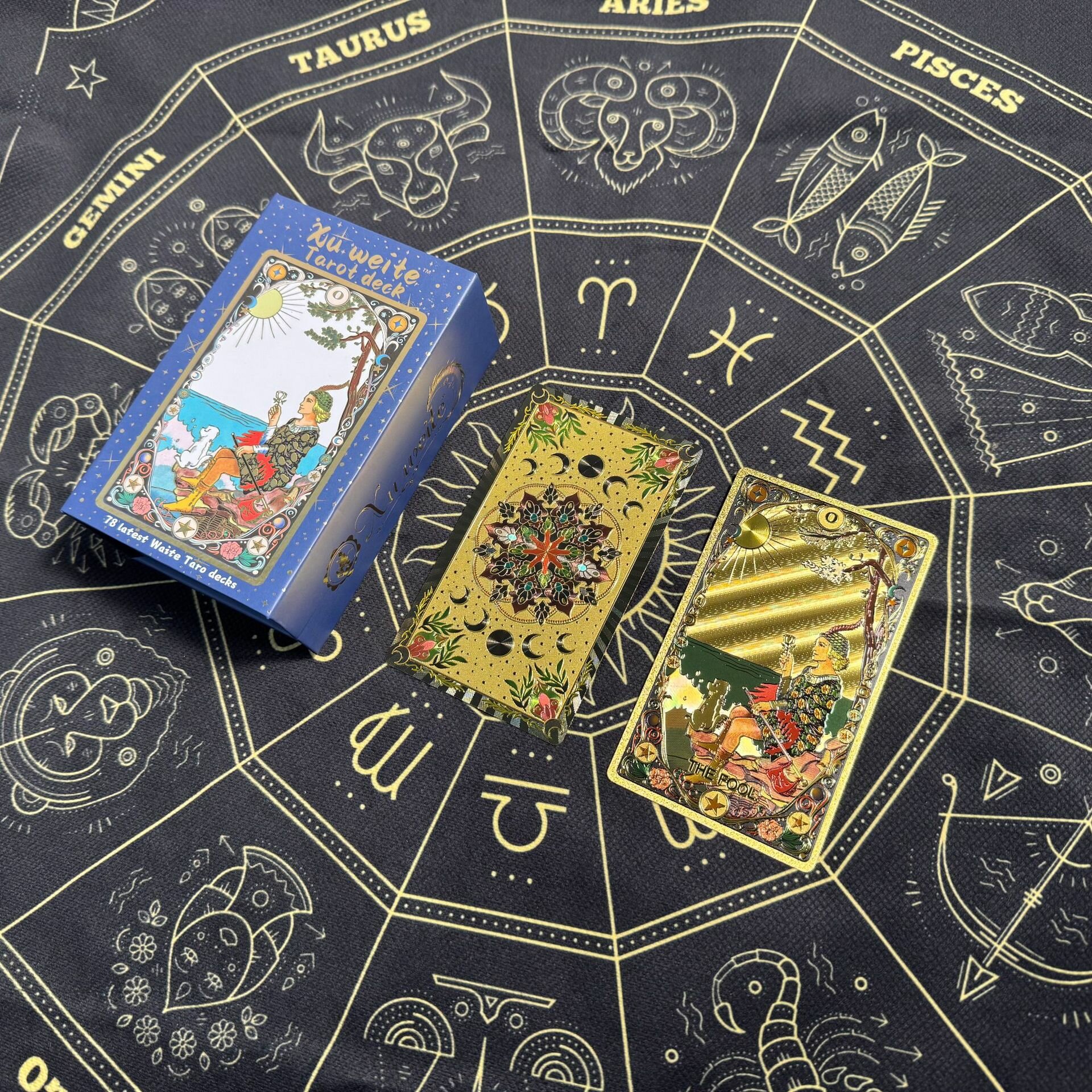 Аутентичные классические карты Таро с мандалой и цветами из 24-каратного золота, золотое тиснение, водонепроницаемые карты Таро для начинающих