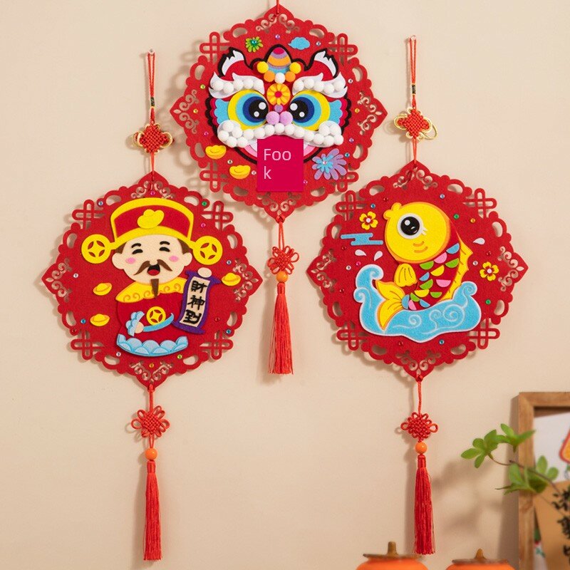 Набор для творчества «Львиный танец» для детей: материалы для поделок, подарок на Новый год, стикеры, рамка для