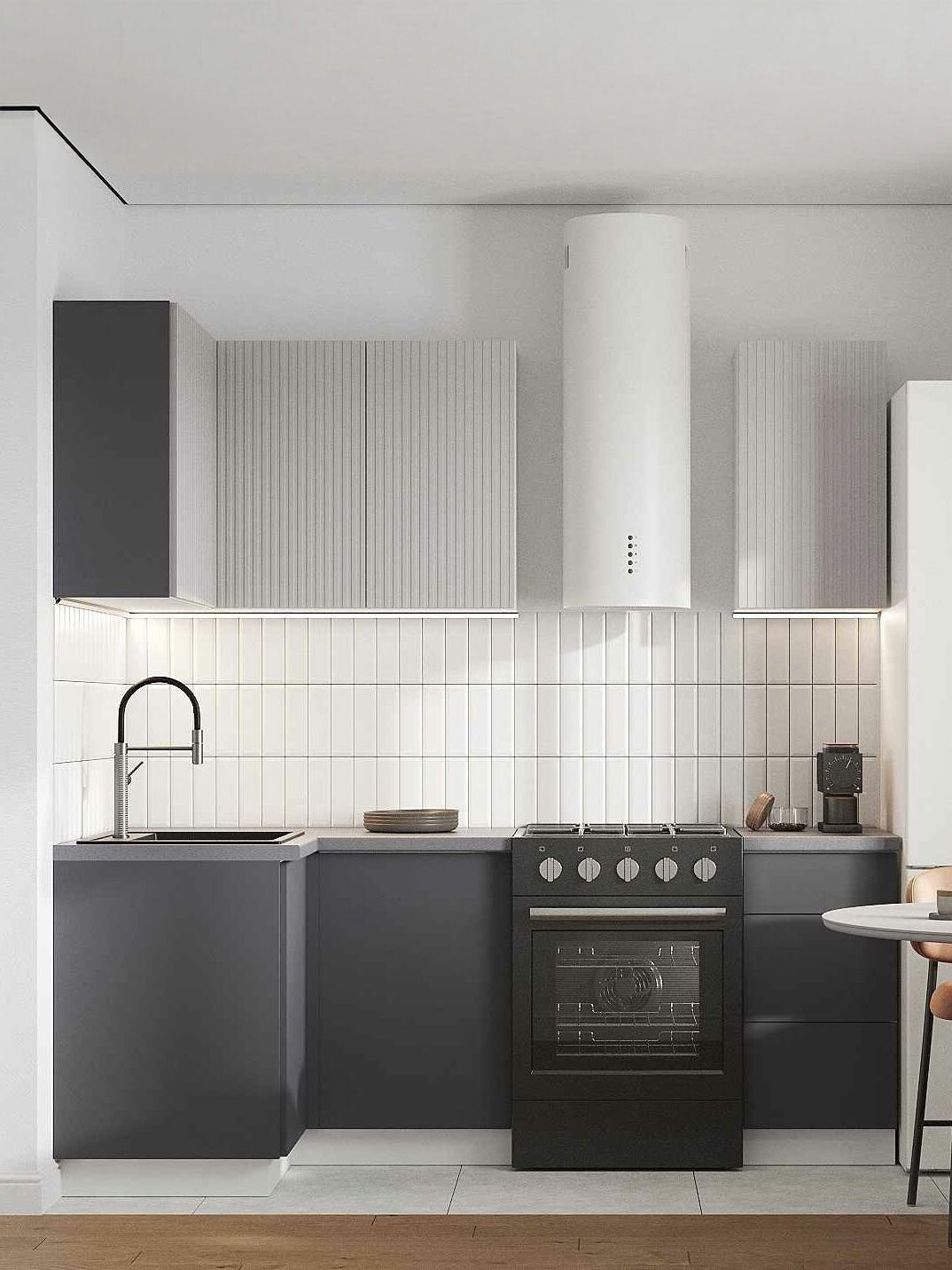 Кухонный гарнитур угловой Комби 2.1х1 м, мебель для дома и кухни, Белый / Нео / Графит