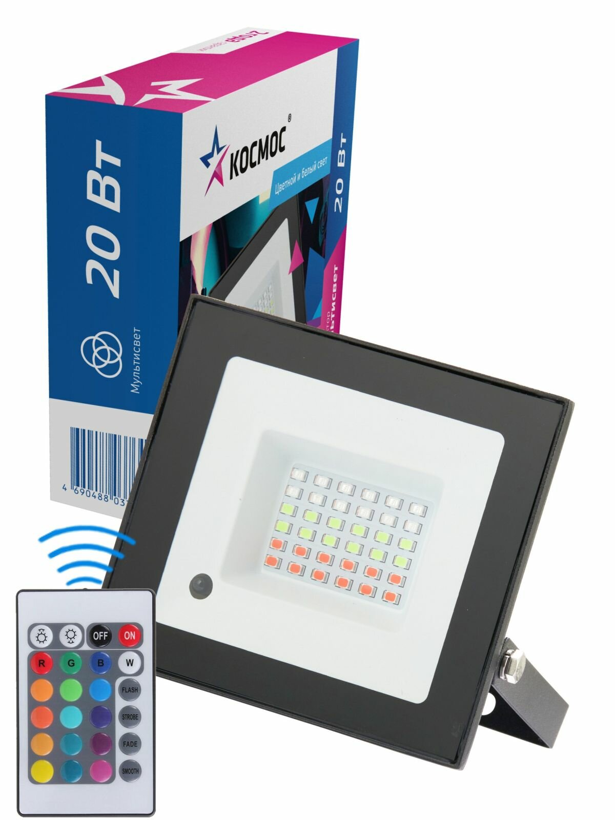 Прожектор светодиодный Космос 20 Вт, RGB, с пультом дистанционного управления, степень защиты IP65