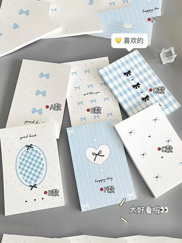 Новый блок для заметок A7 с голубым бантиком, стильный отрывной мини-блокнот без клея, материал для DIY и ведения планеров в стиле ins