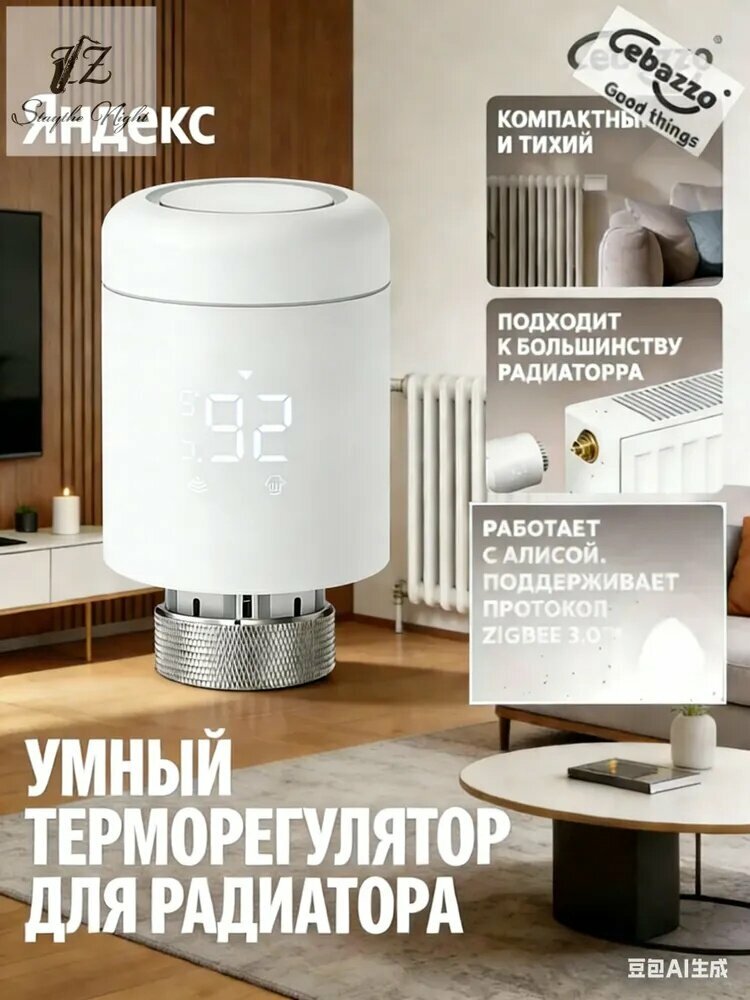 Терморегулятор умный для радиатора, Zigbee 3.0, работает с Алисой, Alexa, Google Home через шлюз, программируемый