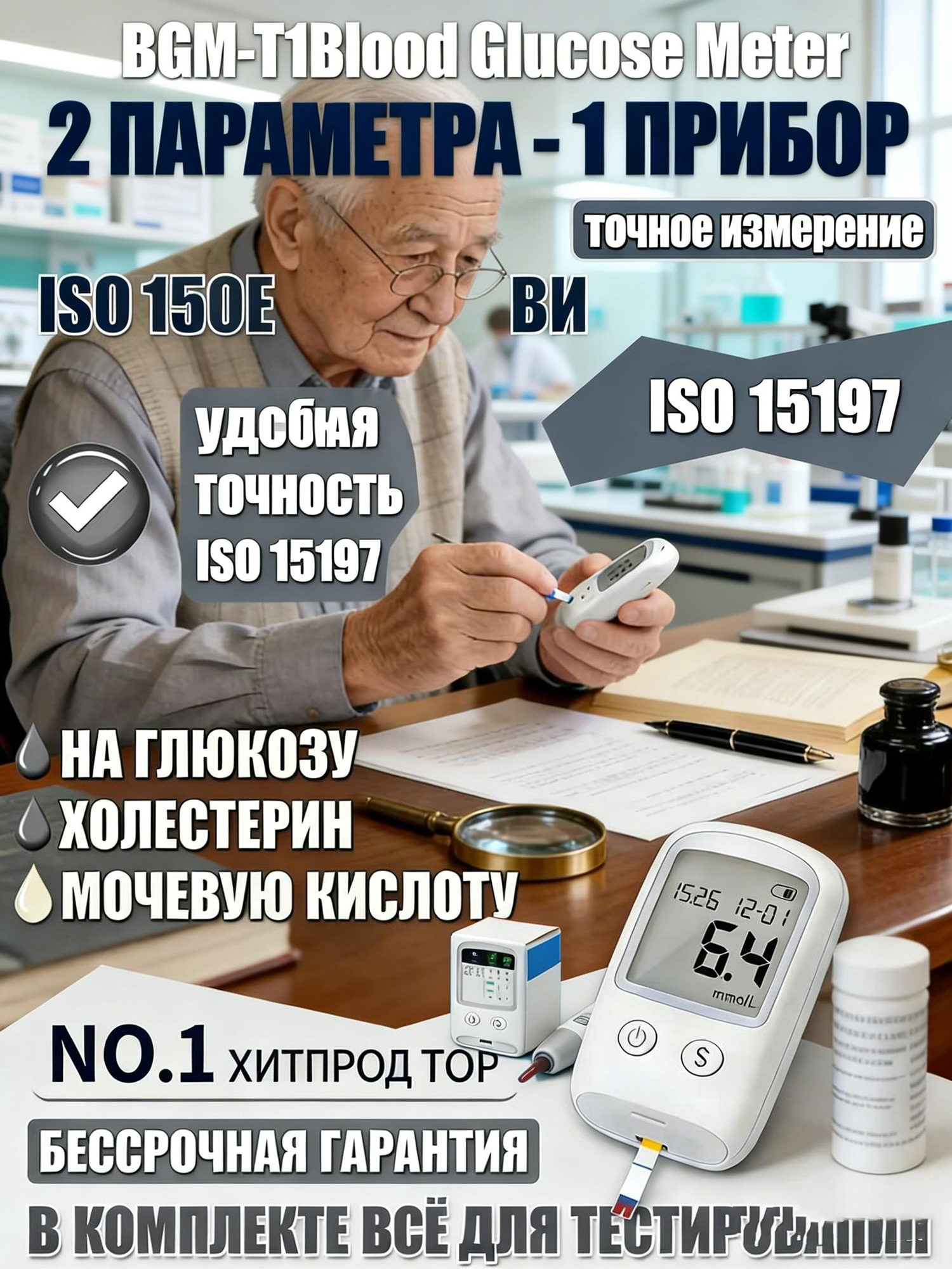 Глюкометр "Сателлит Экспресс", с полосками и ланцетами в комплекте