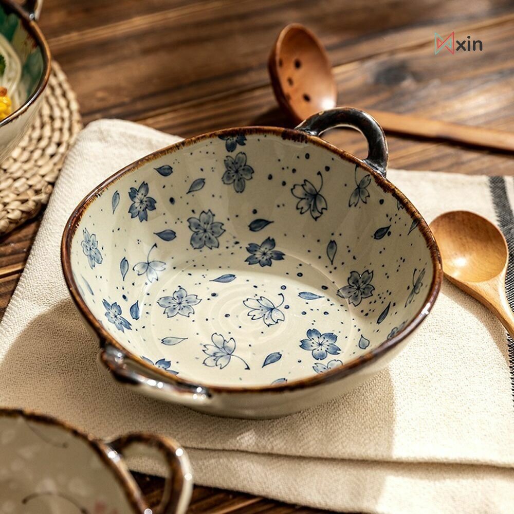 Салатник "Японский стиль", овальный, фарфор, большой, керамика, голубой, 19см