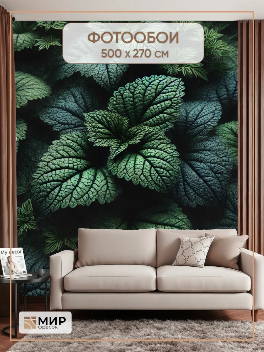 Фотообои, обои артфн "Тайная зелень", в зал, гостиную, спальню, на кухню, 3d 500 см x 270 см