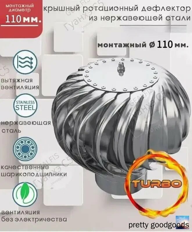 Дефлектор 110 мм для вентиляции, турбо-дефлектор нержавеющая сталь, на трубу 110 мм