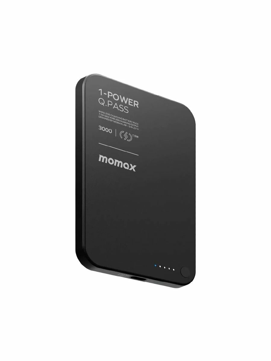 Беспроводной дополнительный аккумулятор (MagSafe) Momax 1-Power Q.Pass 3000 Ультратонкий Black
