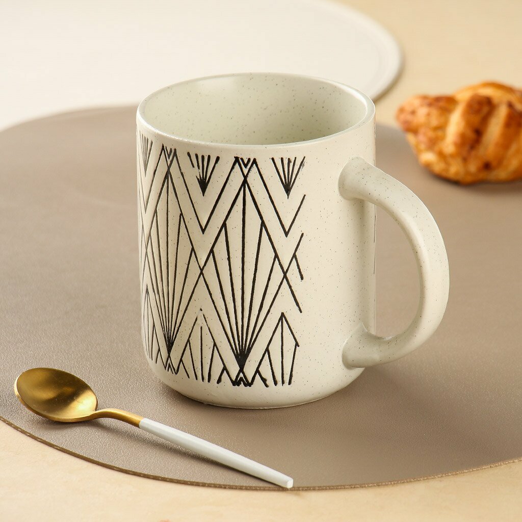 Керамическая кружка Этно 400 мл для чая и кофе, стильная чашка с рисунком Y4-9224, универсальный подарок для дома и офиса