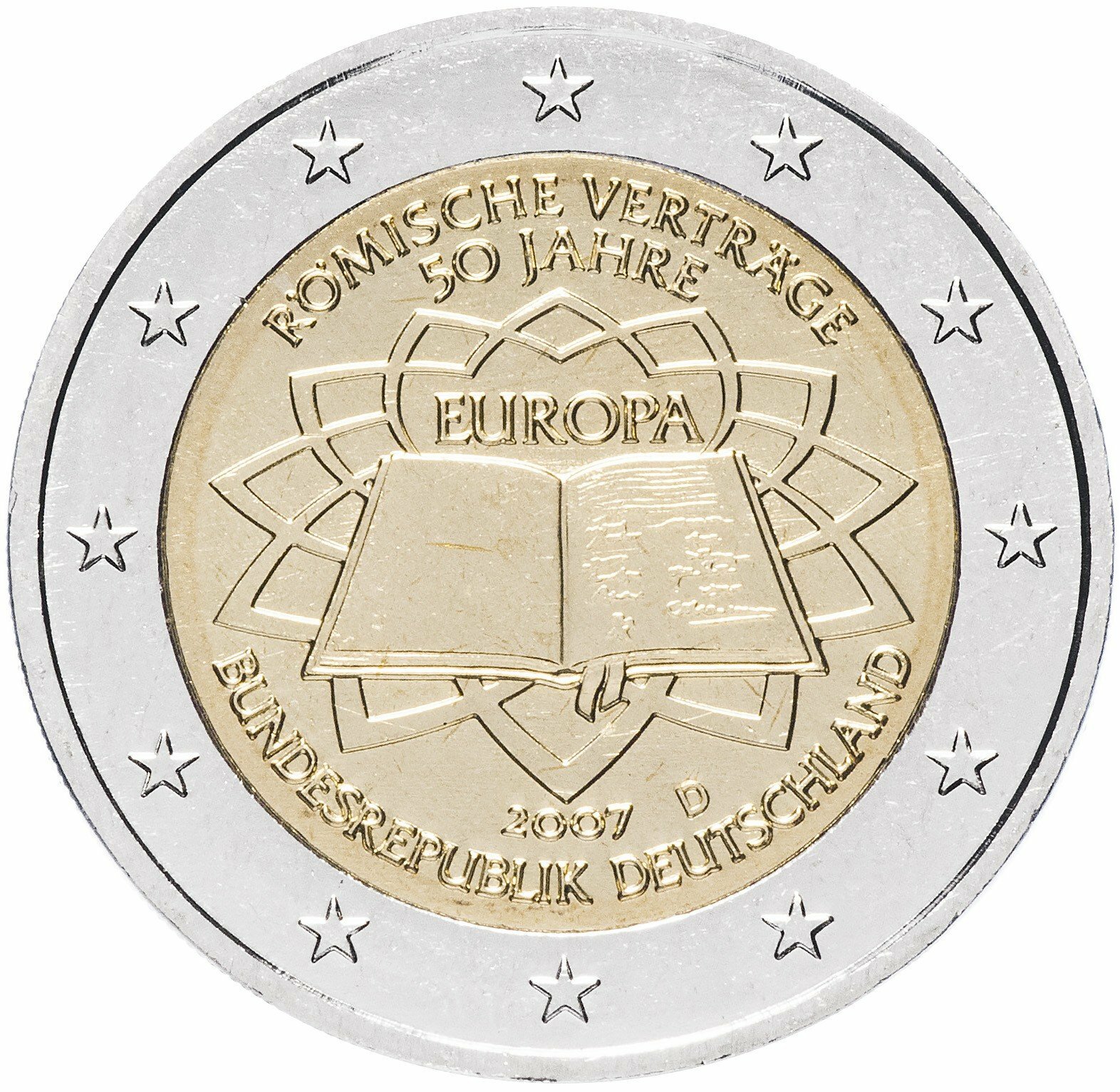 Германия 2 евро 2007 D "50 лет Римскому договору", Биметалл, в сохранности UNC