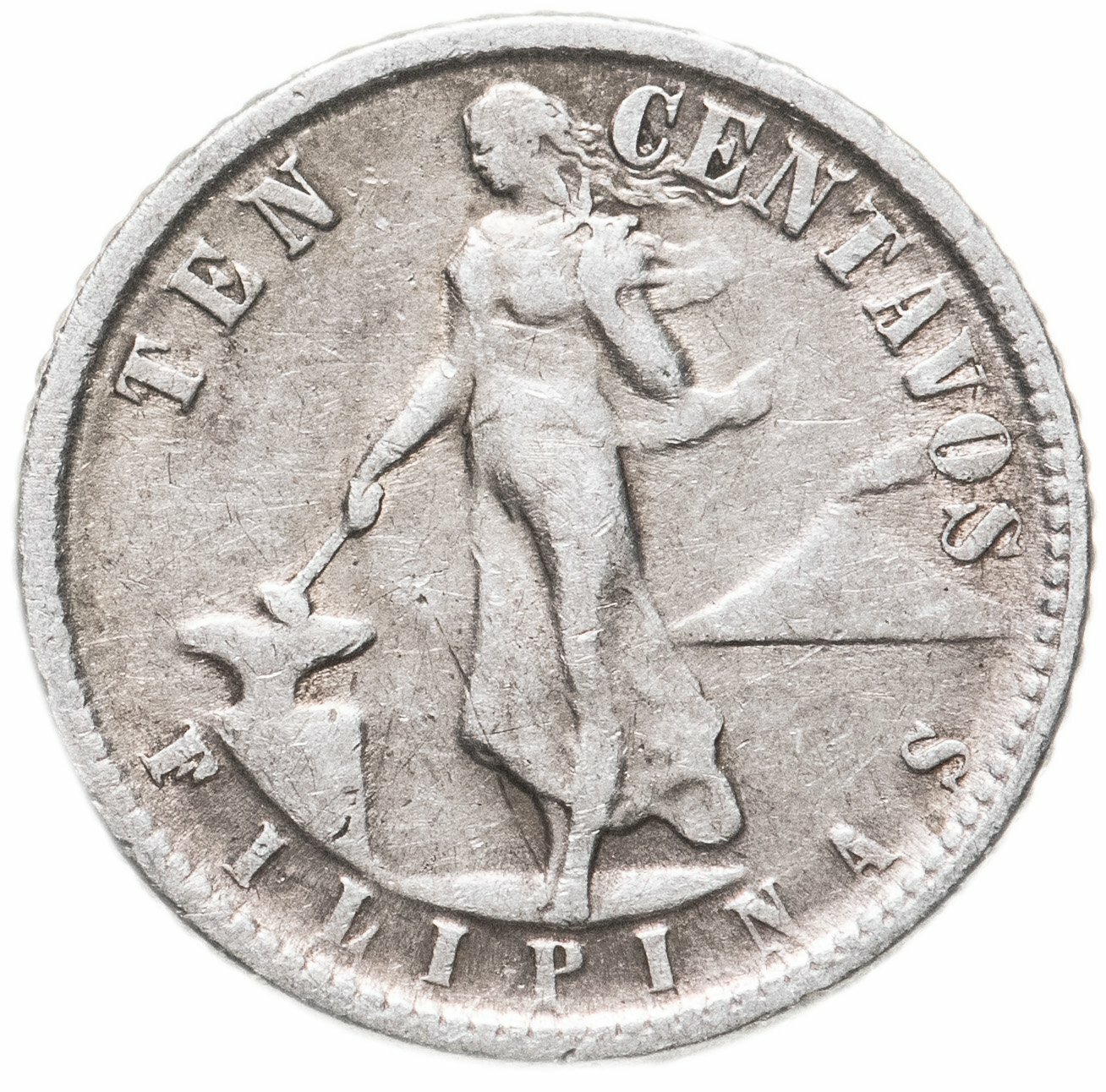 Филиппины 10 сентаво centavos 1944, Серебро 750, в сохранности VF