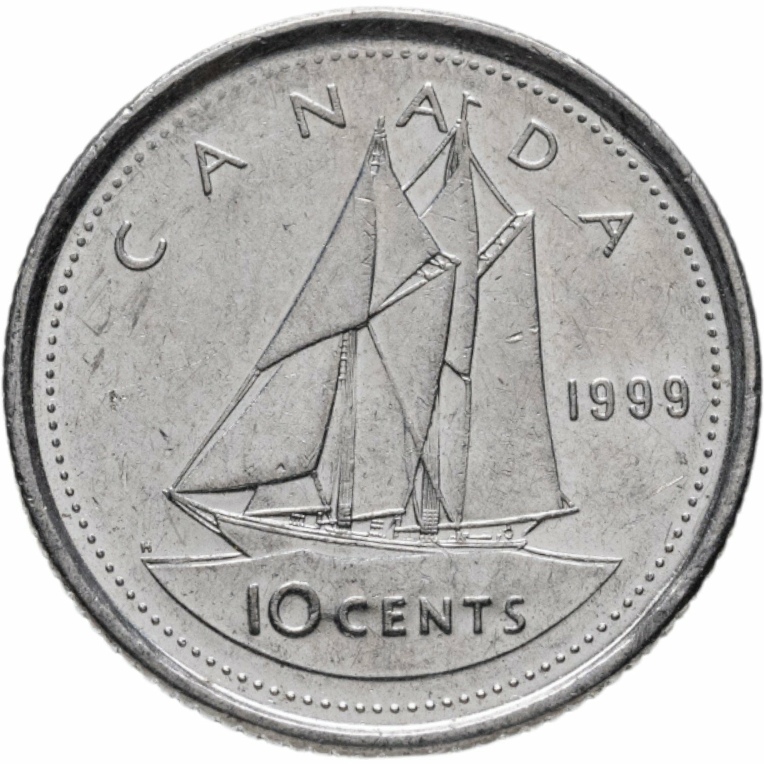 Канада 10 центов cents 1999, королева средних лет, Без отметки монетного двора - Оттава Канада, Сталь, в сохранности VF-XF