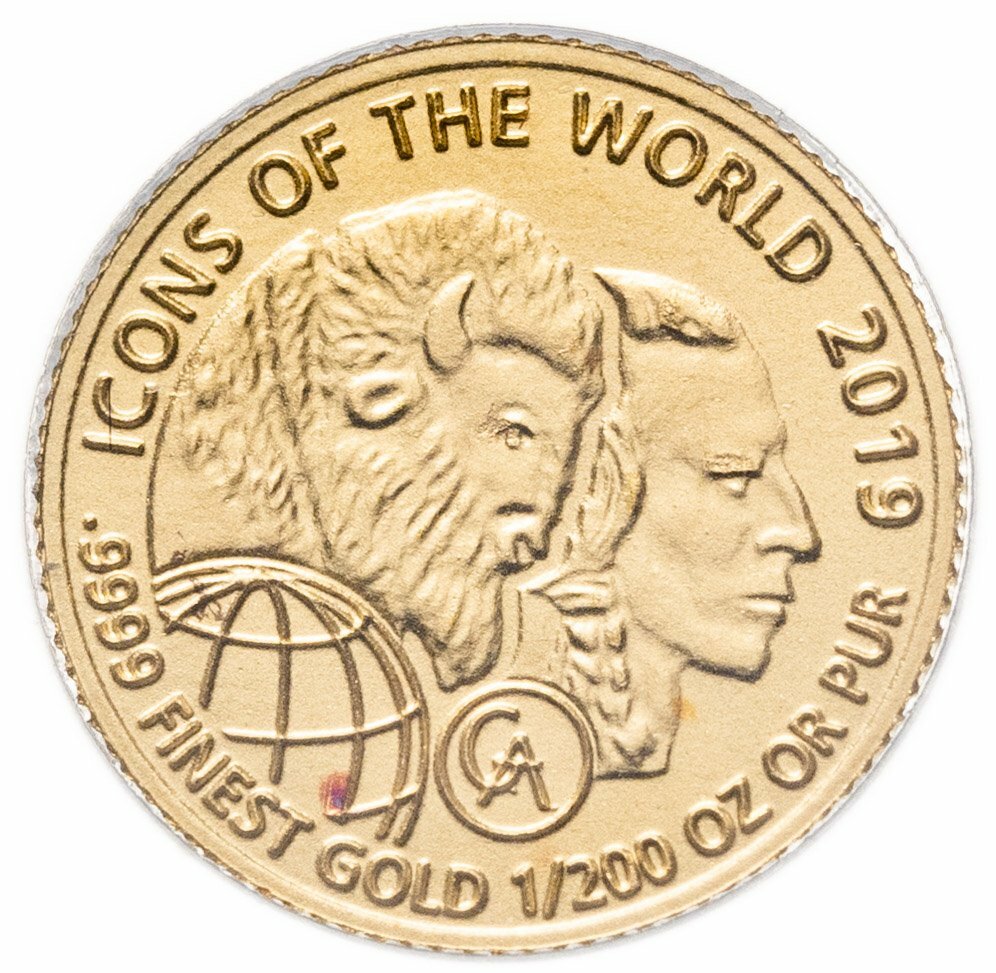 Руанда 10 франков 2019 Буйвол и голова индейца, Золото, в сохранности UNC