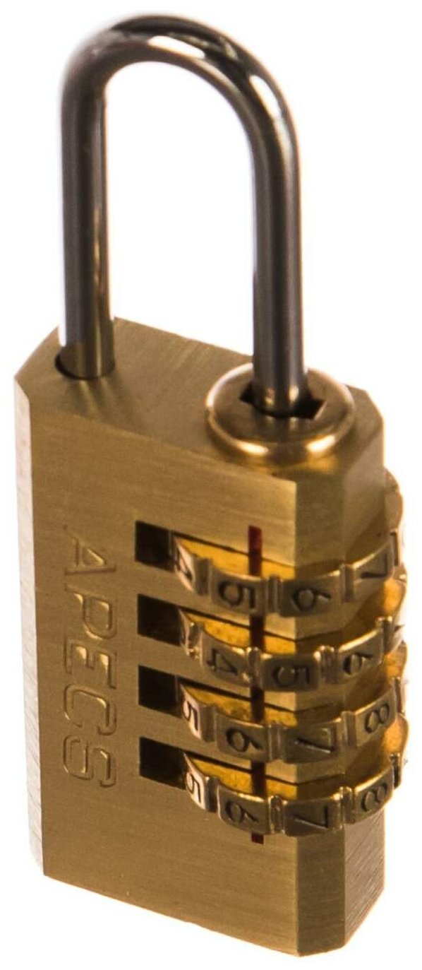 Висячий замок APECS 15854, кодовый, латунь, стальной, золотистый
