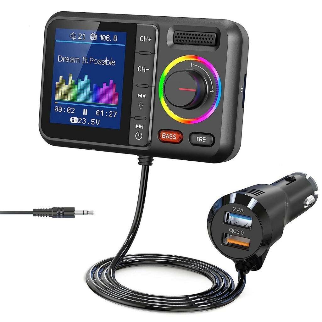 Автомобильный FM-модулятор с усилением басов, поддержкой USB и быстрой зарядкой