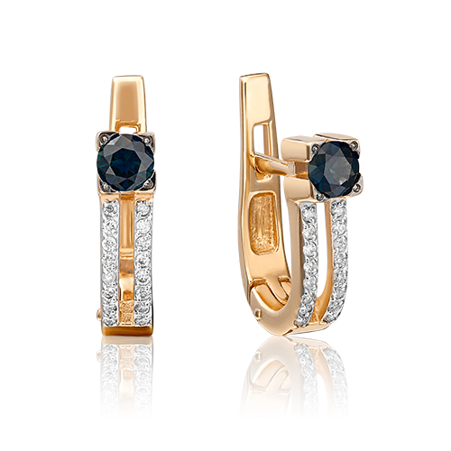 Серьги, красное золото, 585 проба, бриллиант, сапфир