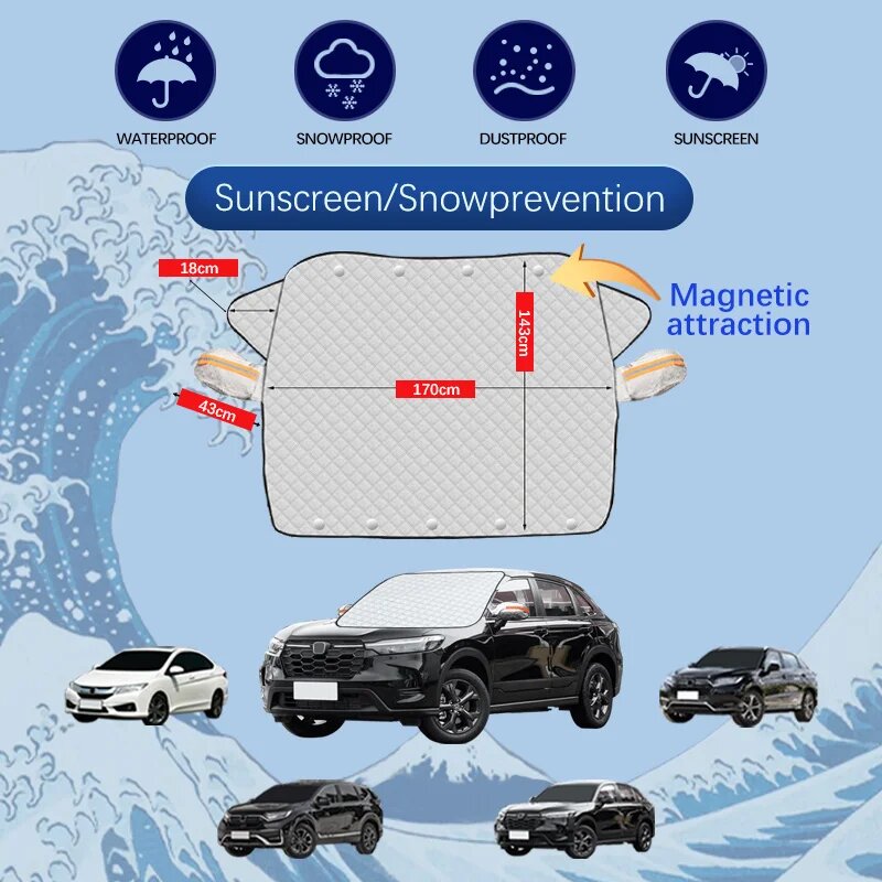 Для Honda CR-V XR-V HR-V UR-V ZR-V автомобильное зимнее лобовое стекло, снежный чехол, защита от мороза, защита от льда, передняя крышка лобового стекла