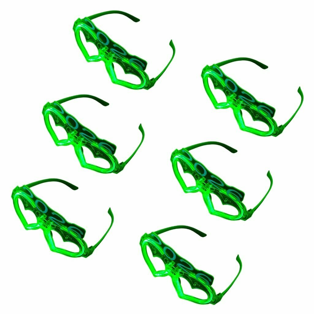 1 упаковка из 6 светящихся очков love flashing glasses 2026, украшение для концерта в баре-зеленый