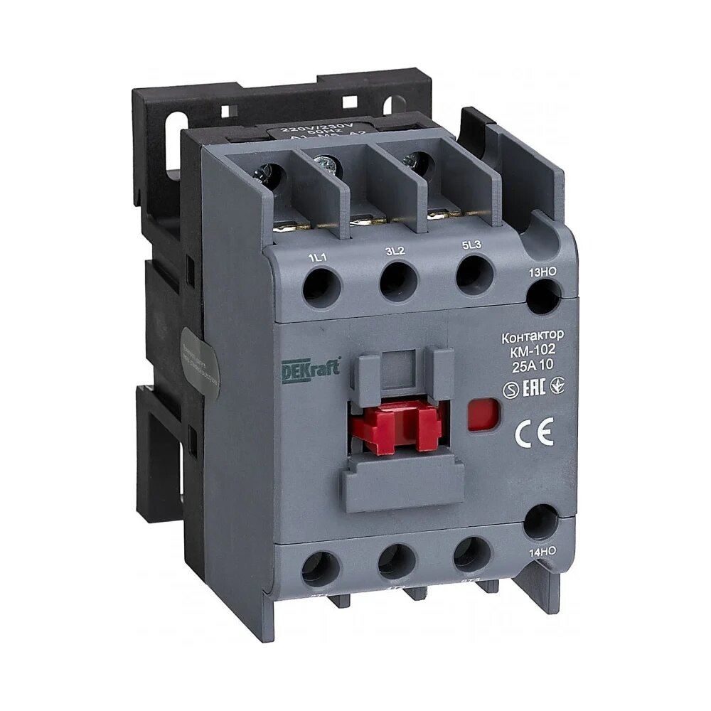 Контактор DEKraft КМ-102, 1НО+1НЗ, 3 Р, 25 А, 230 В 21922DEK