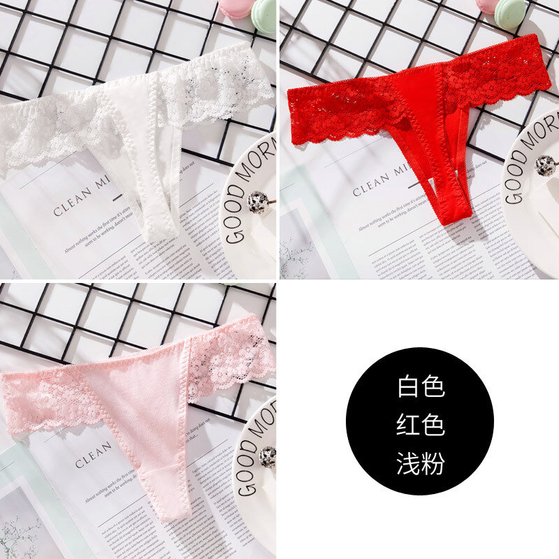 Трехкомплектные низкие трусики-стринги для женщин, полностью хлопковые, сексуальные, прозрачные кружевные, европейские и американские соблазнительные невидимые трусы, бесшовное нижнее белье