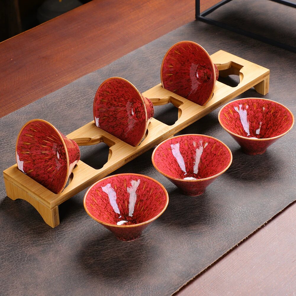 Элитные шестикрасочные конические чайные чашки, набор из 6 штук, керамический чайный сервиз кунг-фу, чайные чашки,