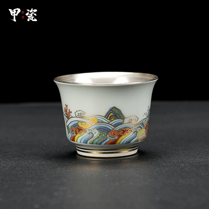 Чайная чашка Ge Kiln из чистого серебра, позолоченная керамическая чайная чашка, одиночная чашка с серебряной