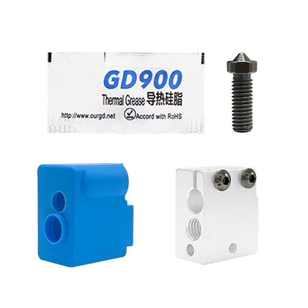 Алюминиевый блок нагревателей с силиконовым носком и латунными насадками 0,4 мм для Volcano