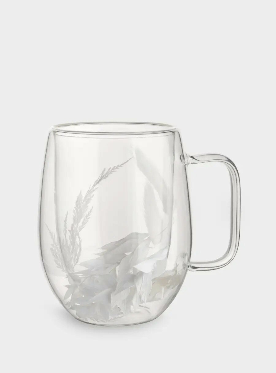 Кружка, 330 мл, стекло, с сухоцветами внутри, Белые цветы, Wind-mystery (Anna Lafarg)